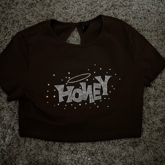 SHEIN | Tops | Shein Honey Rhinestone Cropped Top | Poshmark